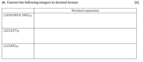 Solved 9 Convert The Following Integers To Decimal Format Chegg Com