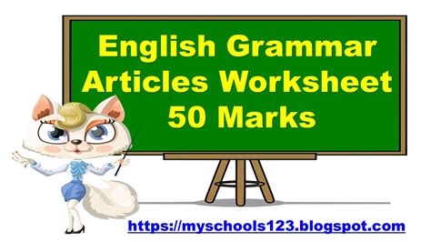 English Grammar Articles Worksheet 50 Marks Definite Indefinite