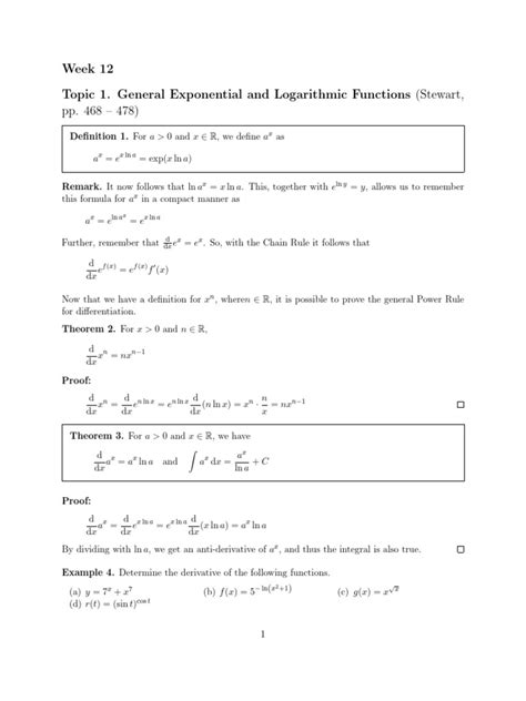 Week 121e General Exponential And Logarithmic Functions Pdf Mathematical Objects