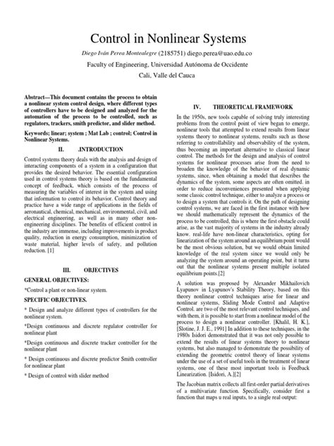 Control In Nonlinear Systems Pdf Control Theory Nonlinear System
