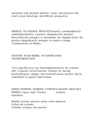 EVIDENCE BASED PRACTICE EBP MODELS AND ORGANIZATIONSNS DOCX