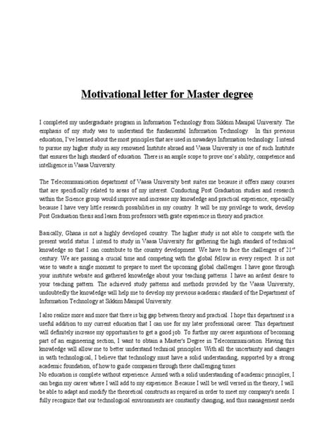 Motivational Letter For Master Degree Pdf Academic Degree Masters Degree