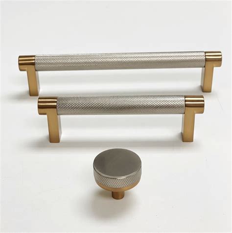 Knurled Champagne Bronze And Brushed Nickel Dual Finish Knobs And Pull