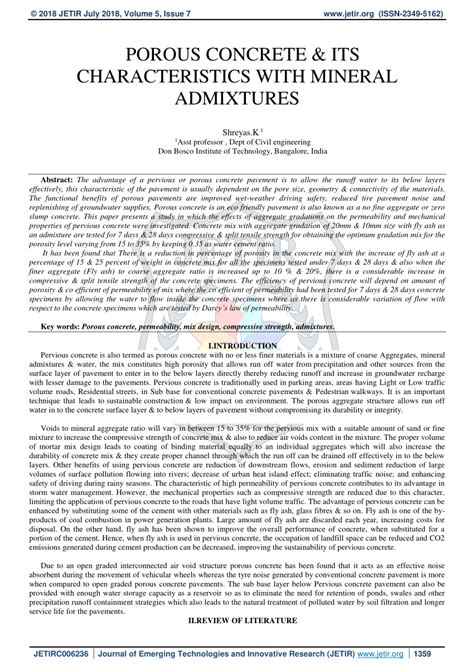 Pdf Porous Concrete And Its Characteristics With Mineral Admixtures