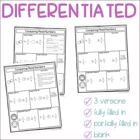 4th Grade Equivalent And Comparing Fractions And Mixed Numbers Guided Math No Made By Teachers