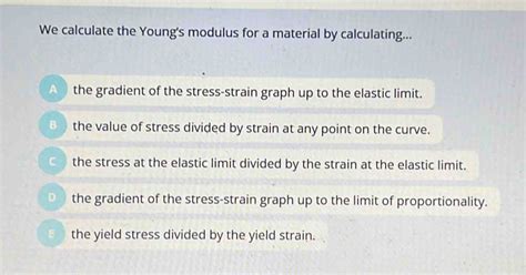 Solved We Calculate The Youngs Modulus For A Material By Calculating A The Gradient Of The