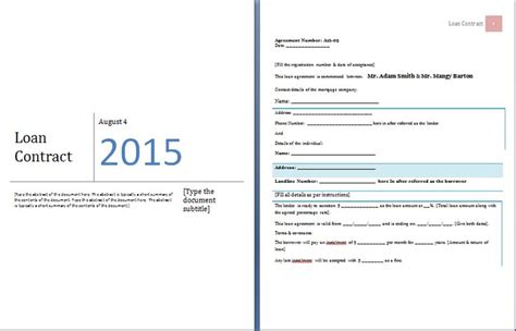 Ms Word Loan Contract Template Word Document Templates Contract Template Loan Document