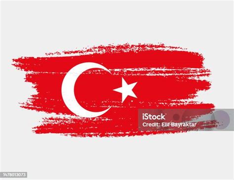흰색 배경에 격리된 터키의 예술적 그런지 브러시 깃발 국가 국기의 우아한 질감 0명에 대한 스톡 벡터 아트 및 기타 이미지 0명 개념 개념과 주제 Istock