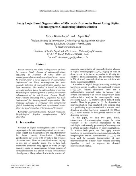 pdf fuzzy logic based segmentation of microcalcification in breast
