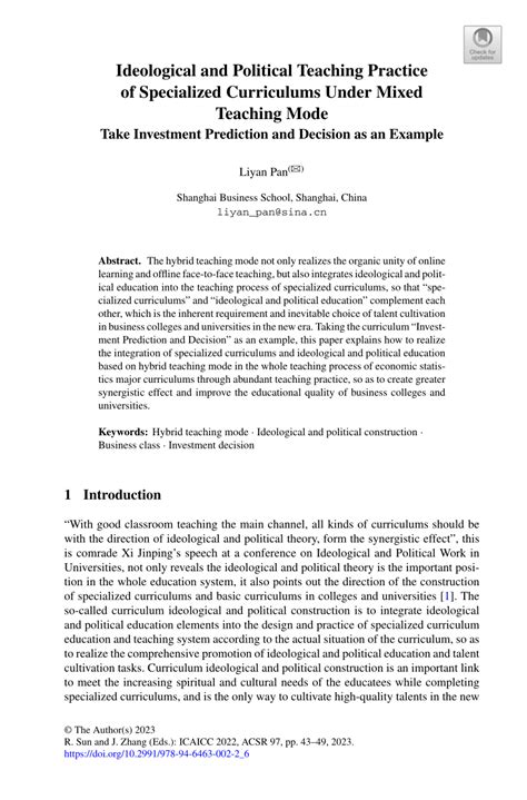 Pdf Ideological And Political Teaching Practice Of Specialized Curriculums Under Mixed