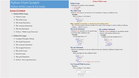 Python From Scratch Lesson 11 Pdf Python While Loops And For Loops Connect 4 Programming