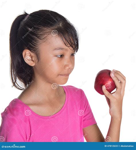 Молодой азиатский подросток Malay с красным Яблоком Xiii Стоковое Изображение изображение