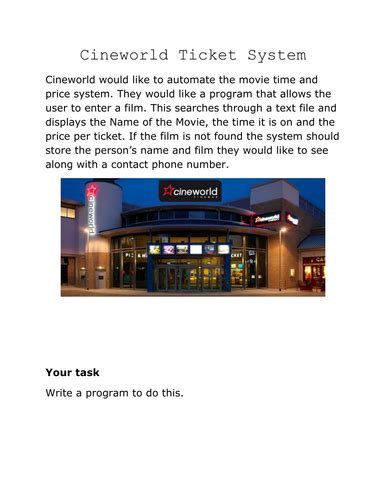 python micro programming task cineworld movie system teaching resources