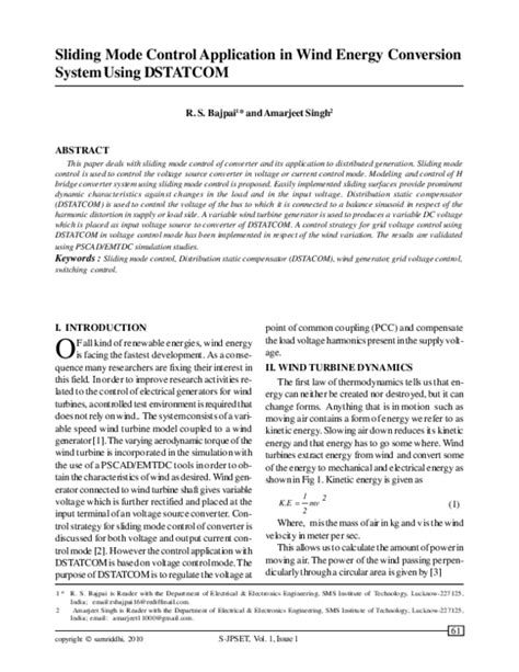 Pdf Sliding Mode Control Application In Wind Energy Conversion System Using Dstatcom