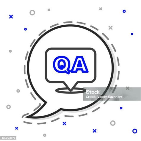 흰색 배경에서 격리된 질문 및 답변 아이콘이 있는 선 음성 거품입니다 Q 및 기호 Faq 기호 채팅 음성 거품 및 차트 다채로운 개요 개념 벡터 질의응답에 대한 스톡 벡터