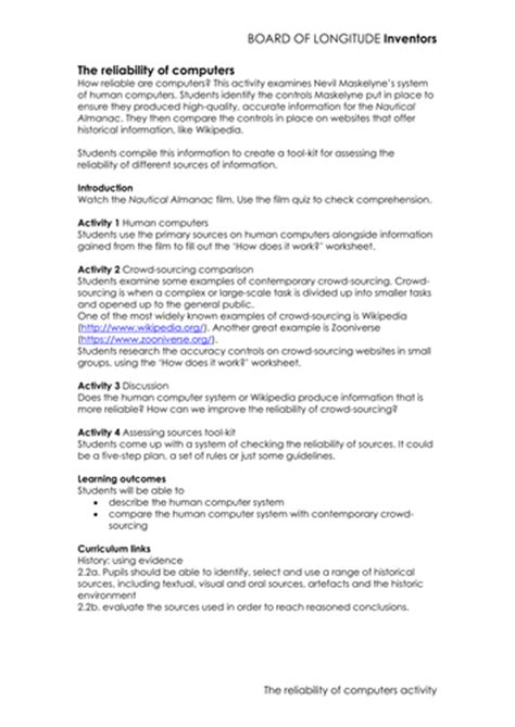 The Reliability Of Computers Activity Teaching Resources