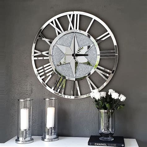 Sparkle Twinkle Crystal Diamond Wall Clock Silver Mirror Wall Decor Big