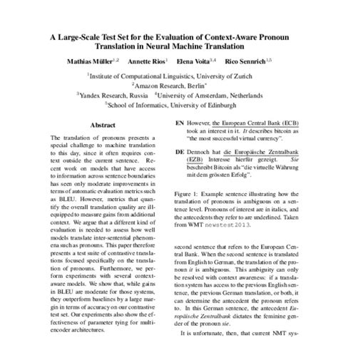 A Large Scale Test Set For The Evaluation Of Context Aware Pronoun