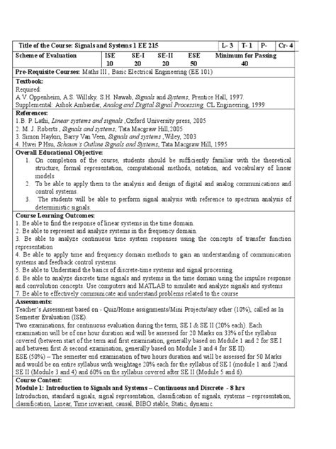 Signals And Systems Syllabus Pdf Signal Electrical Engineering Laplace Transform