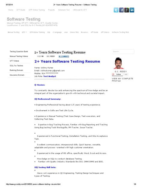 2 Years Software Testing Resume Software Testing Pdf Software