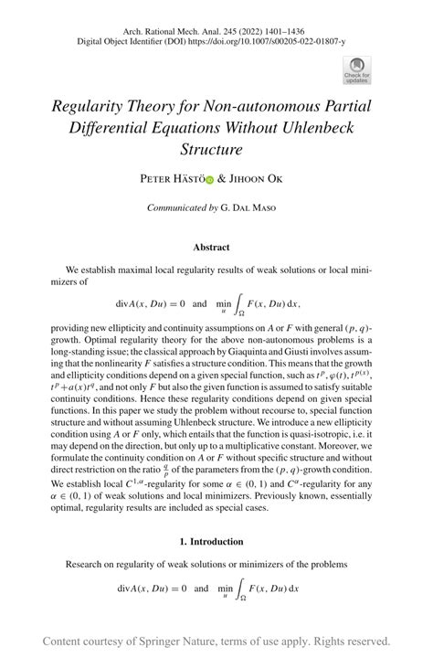 Pdf Regularity Theory For Non Autonomous Partial Differential