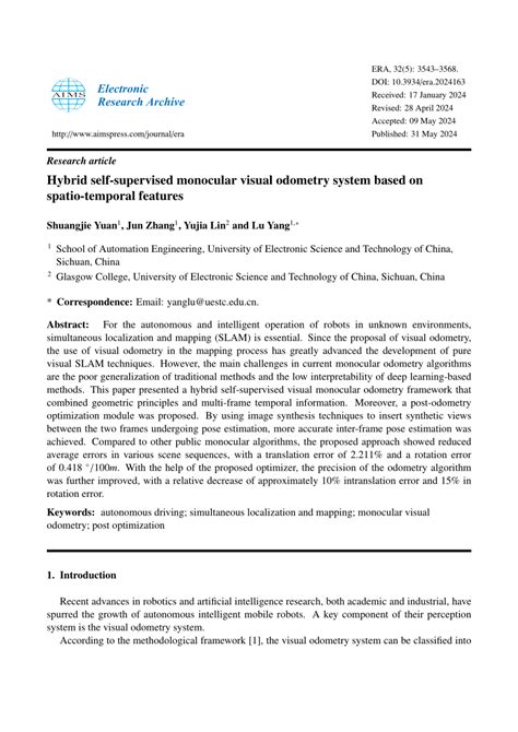 Pdf Hybrid Self Supervised Monocular Visual Odometry System Based On