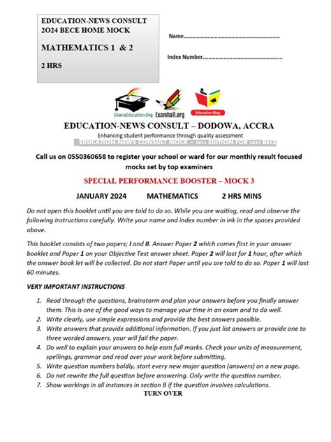 Mathematics 2024 Bece Mock 3 Jan Edition Question Paper Docx