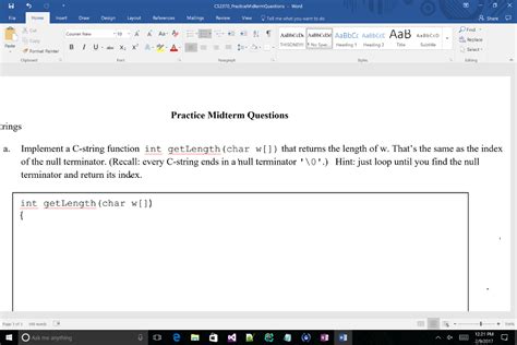 Solved Implement A C String Function Int Getlength Char W