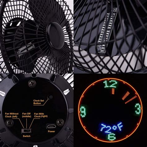 LED Desk Fan Programmable USB LED Fan Mini Quiet Fan With Clock