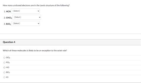 Solved How Many Unshared Electrons Are In The Lewis
