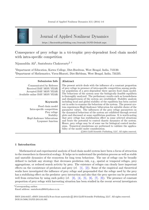Pdf Consequence Of Prey Refuge In A Tri Trophic Prey Dependent Food