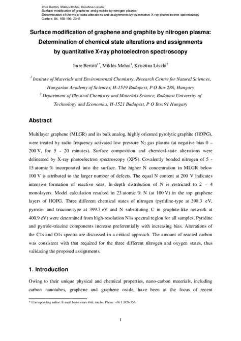 Pdf Surface Modification Of Graphene And Graphite By Nitrogen Plasma