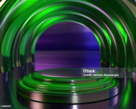 3d 렌더링 기술로 제품 프리젠 테이션 무대 디스플레이녹색 배경에 녹색 원 기둥 디자인트리플 그린 실린더 받침대 연단 3차원 형태에 대한 스톡 사진 및 기타 이미지 Istock