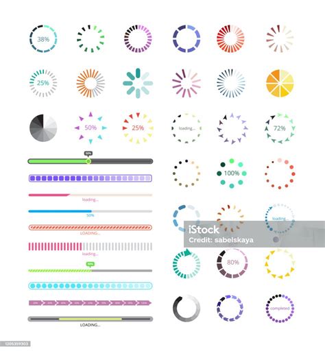 Progress Loaders And Soundbars Icons Set Colorful Vector Illustration Isolated Stock