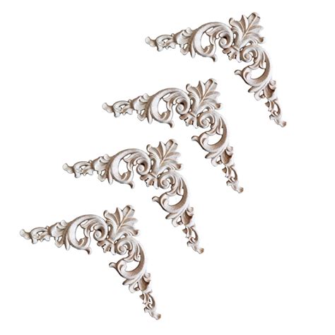 Masteelf 4 Piece Beige Carved Wood Onlay Decals For Ceiling Lights