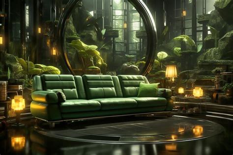 Premium AI Image Interior In Hightech Style In Green Generative AI