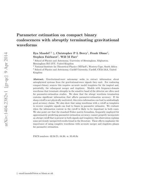 Pdf Parameter Estimation On Compact Binary Coalescences With Abruptly Terminating