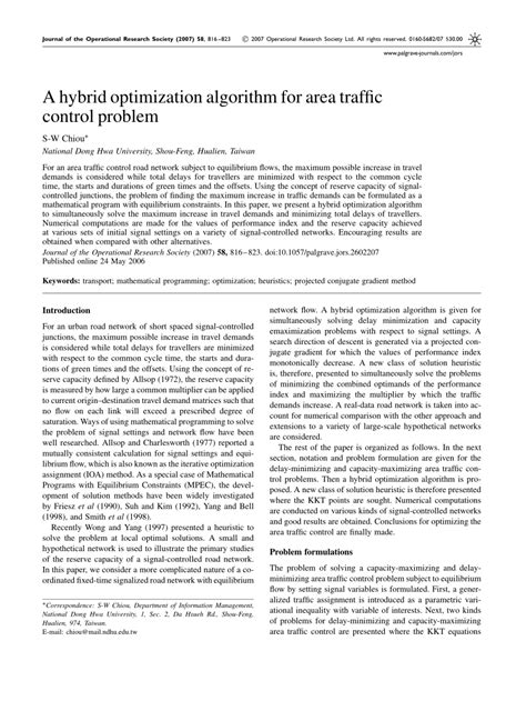 Pdf A Hybrid Optimization Algorithm For Area Traffic Control Problem