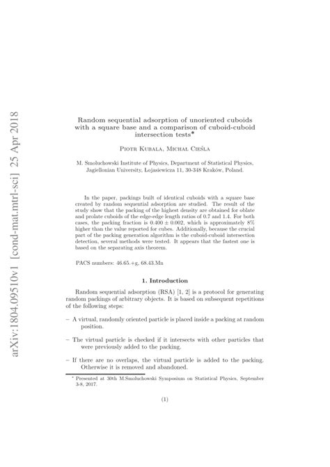 Pdf Random Sequential Adsorption Of Unoriented Cuboids With A Square