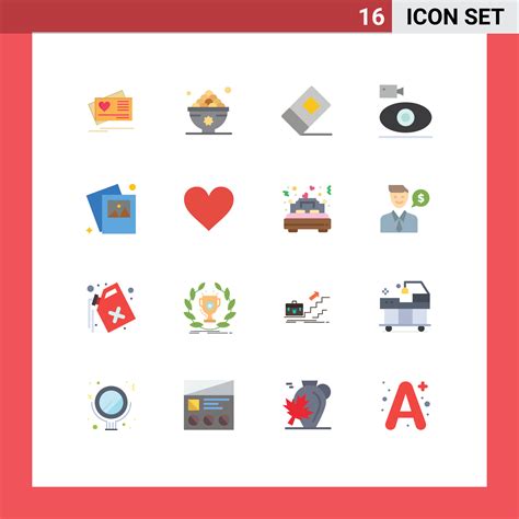 Group Of 16 Flat Colors Signs And Symbols For Gallery Device Meal Camera Cam Editable Pack Of