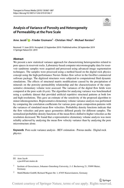 Analysis Of Variance Of Porosity And Heterogeneity Of Permeability At