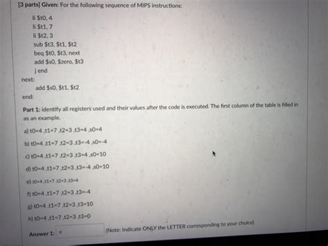 Solved 3 Parts Given For The Following Sequence Of Mips