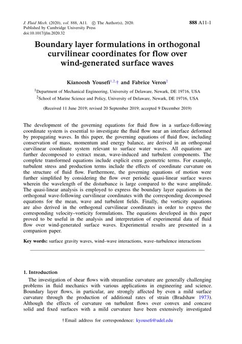 Pdf Boundary Layer Formulations In Orthogonal Curvilinear Coordinates For Flow Over Wind