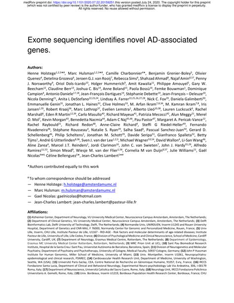 Pdf Exome Sequencing Identifies Novel Ad Associated Genes