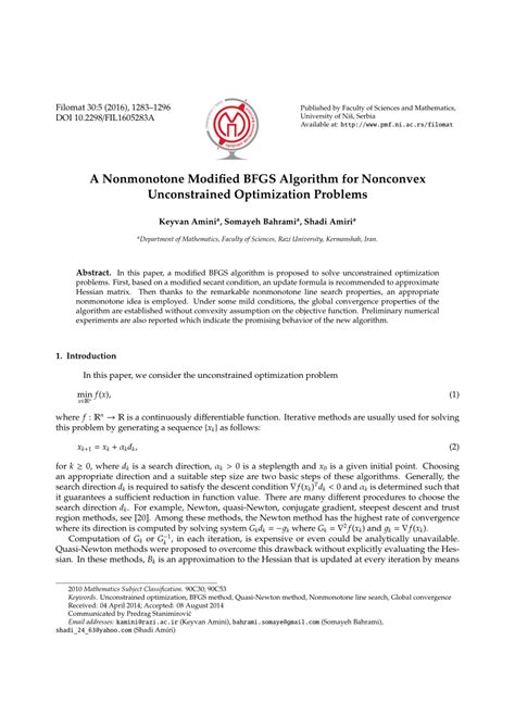 Pdf A Nonmonotone Modified Bfgs Algorithm For Nonconvex Unconstrained Optimization Problems