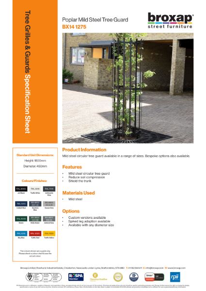 Carbon Steel Poplar Tree Guard Specification Sheet Broxap Street