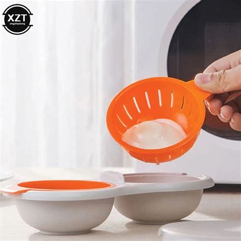Microwave Eggs Poacher Round Draining Double Cup Egg Boiler Food Grade Kitchen Tableware Steam