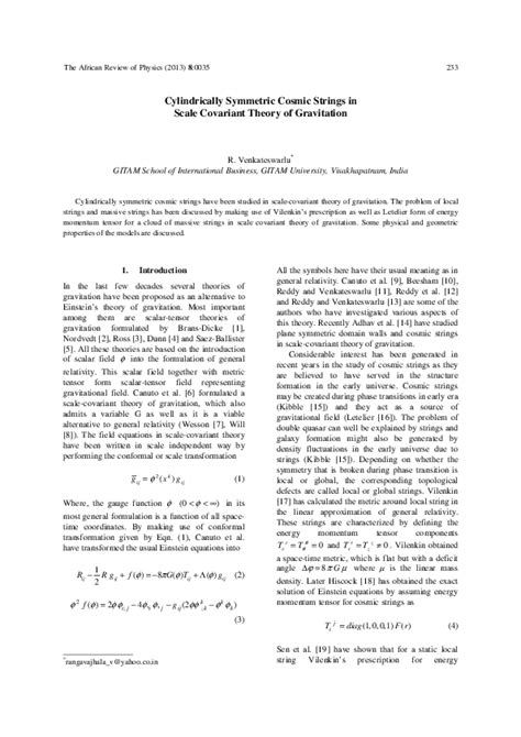 Pdf Cylindrically Symmetric Cosmic Strings In Scale Covariant Theory