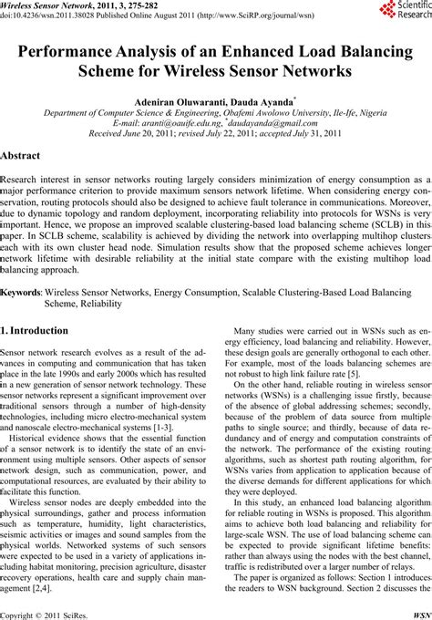 Performance Analysis Of An Enhanced Load Balancing Scheme For Wireless Sensor Networks