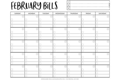 Printable Monthly Bill Calendars